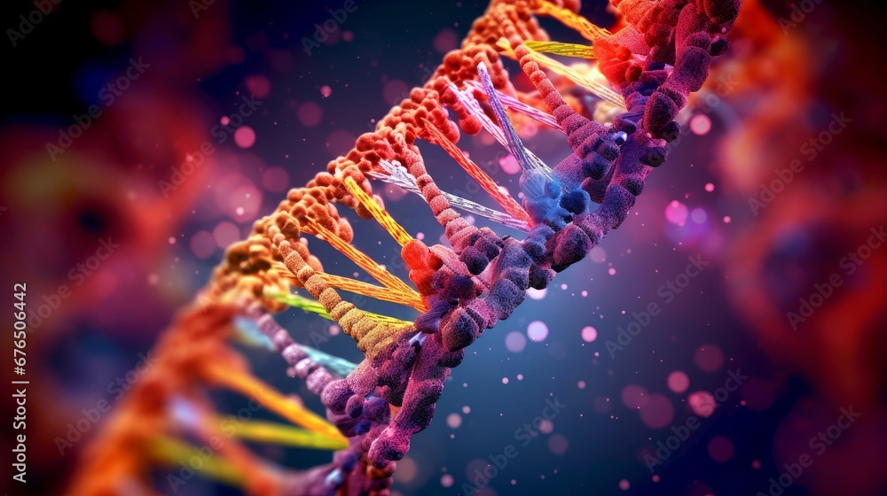 Colorful human DNA strand surrounded DNA structure AI generated ...