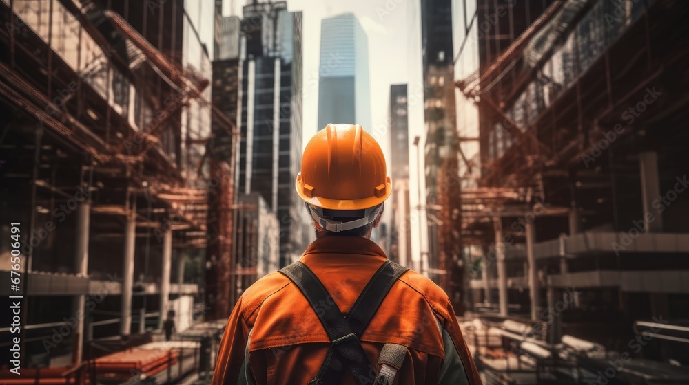 construction of a skyscraper view of a worker AI generated illustration ...