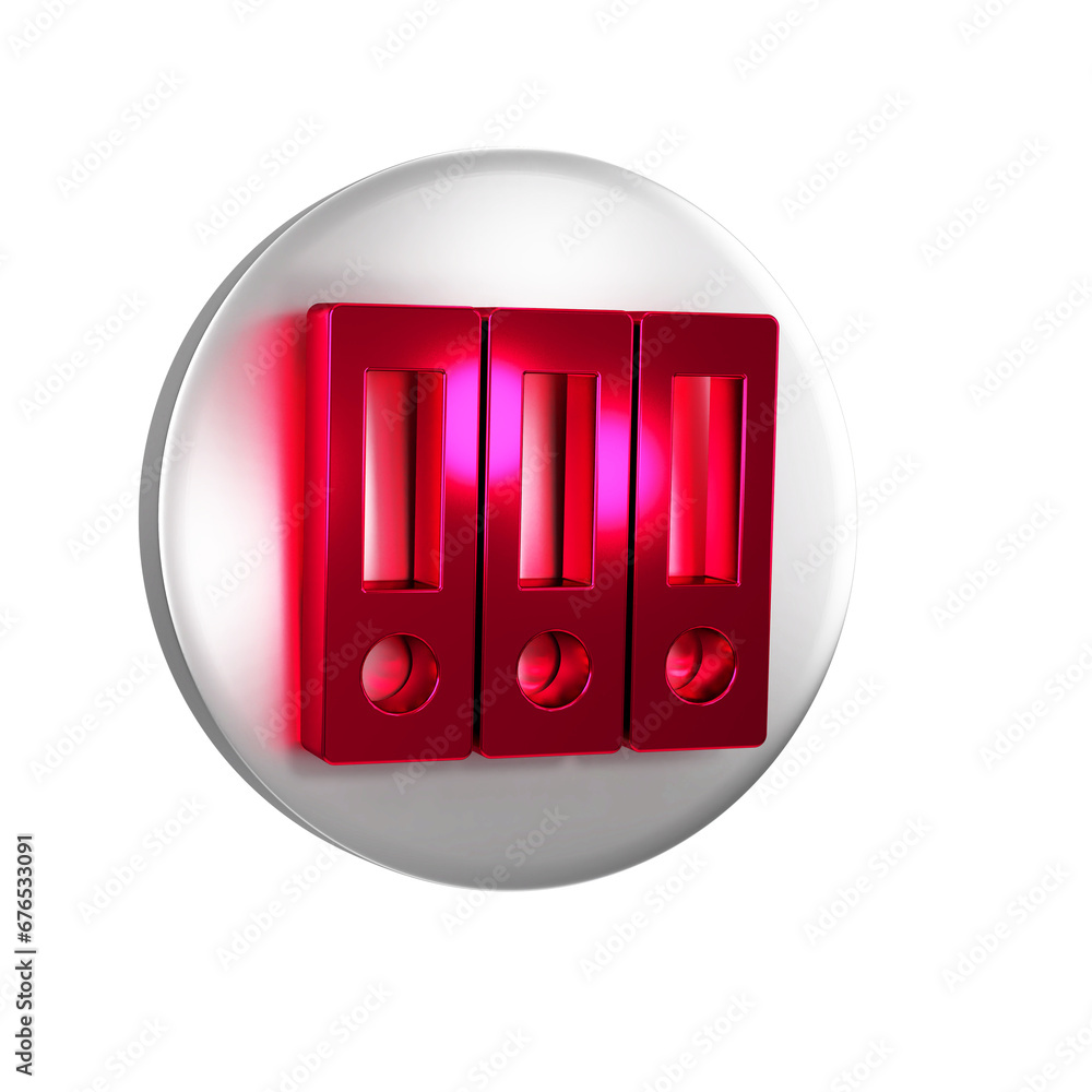 Red Office folders with papers and documents icon isolated on ...