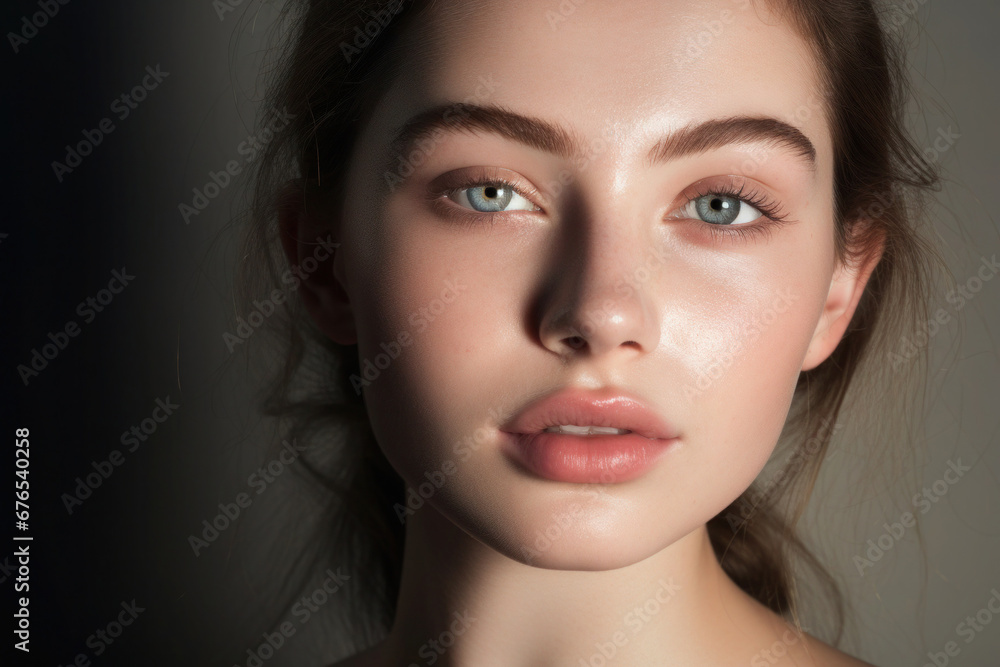 Portrait of beautiful woman, close up. Pretty face with clean skin ...