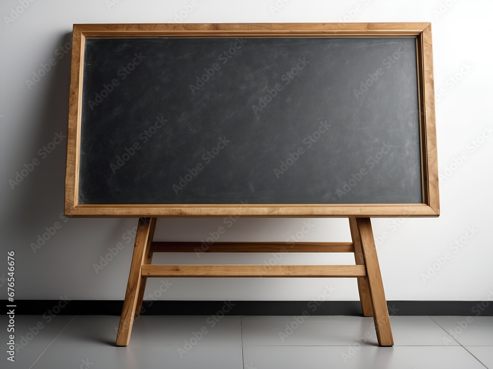 erased blackboard wooden legs and chalk stains education background ...