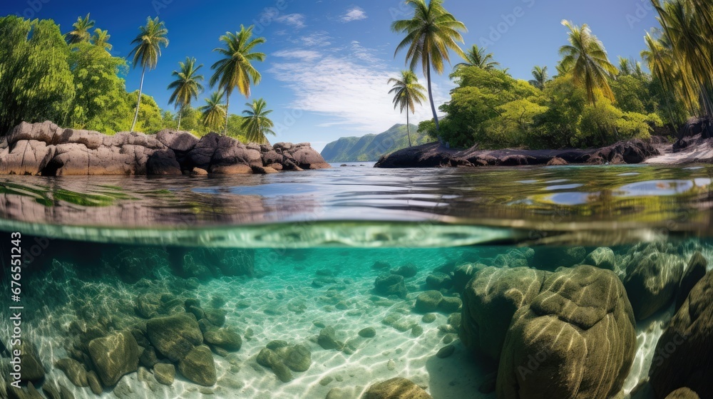 Separation of the image above and below the surface of the sea ...