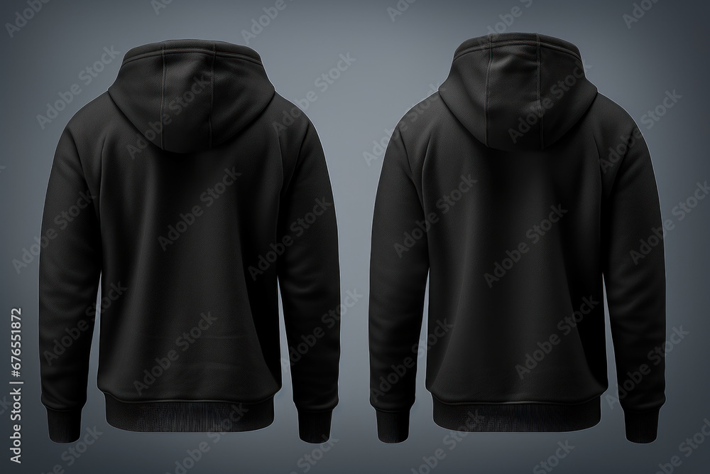 Assortment of black front and back view hoodie sweatshirts, isolated on ...