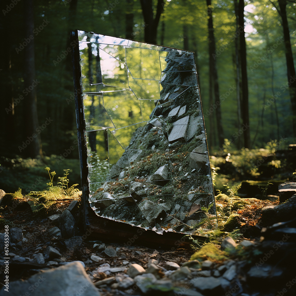 magic witch mirror, a piece of broken mirror hanging in the air in a ...