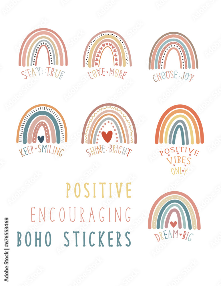 Positive Affirmation Rainbow Bundle. Boho Rainbow Stickers. Positive ...