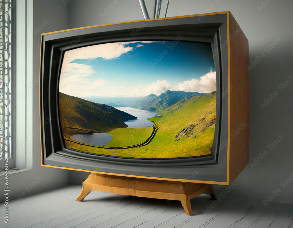 World Television Day. Inside the old-fashioned television you can see a ...