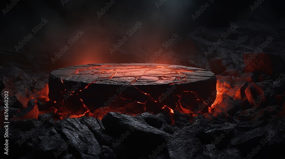 Fire lava podium rock volcano background product magma display 3d scene ...