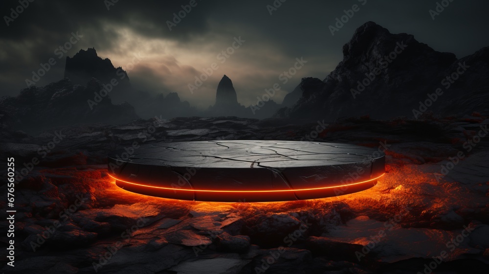 Fire lava podium rock volcano background product magma display 3d scene ...