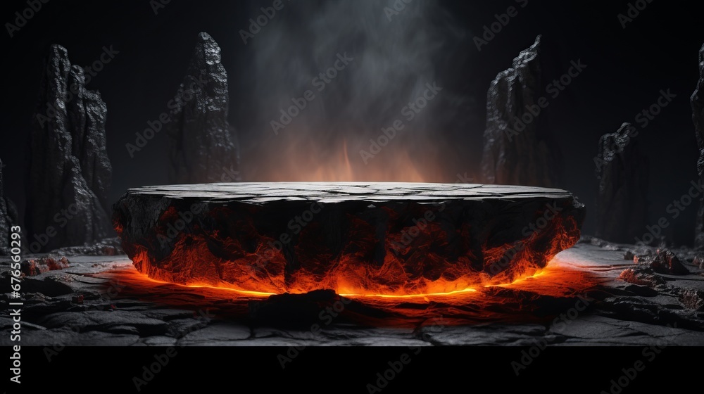 Fire lava podium rock volcano background product magma display 3d scene ...