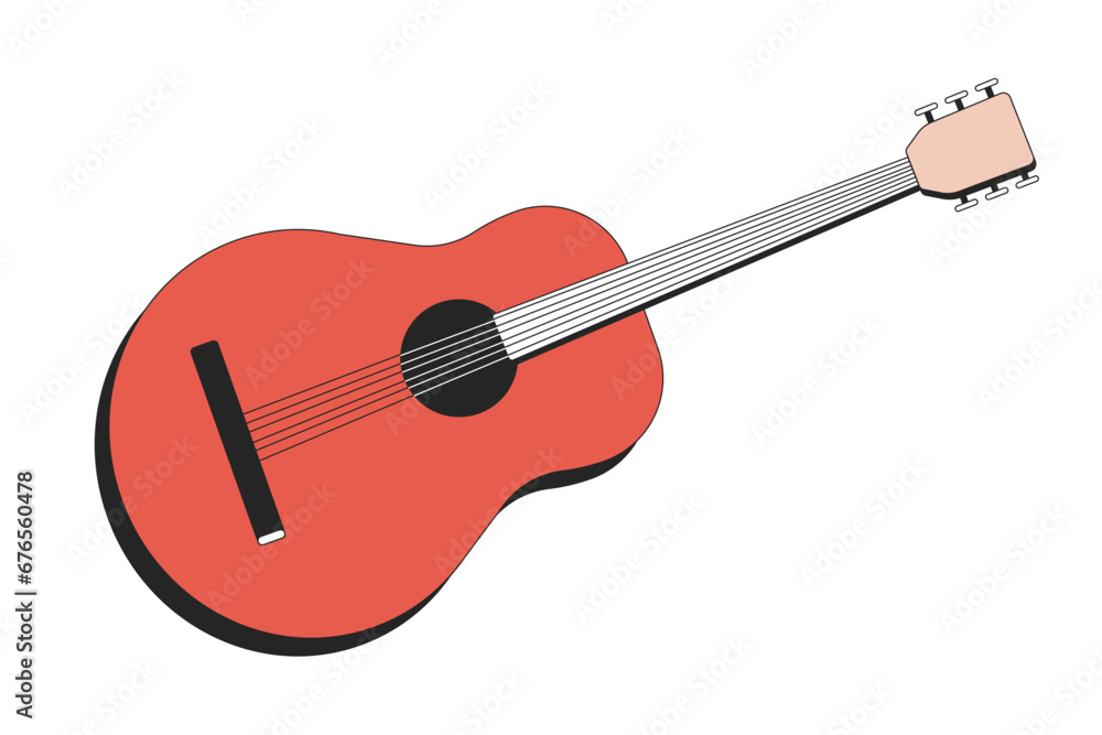Acoustic guitar 2D linear cartoon object. Stringed musical instrument ...