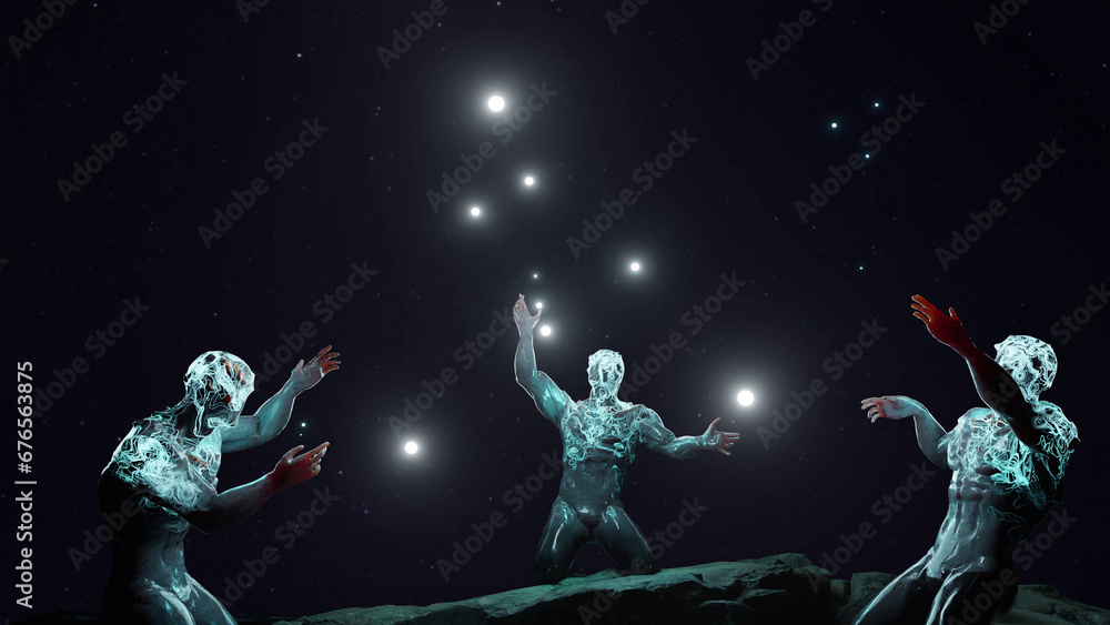 Three cosmic beings are building the constellation of Orion, gods from ...