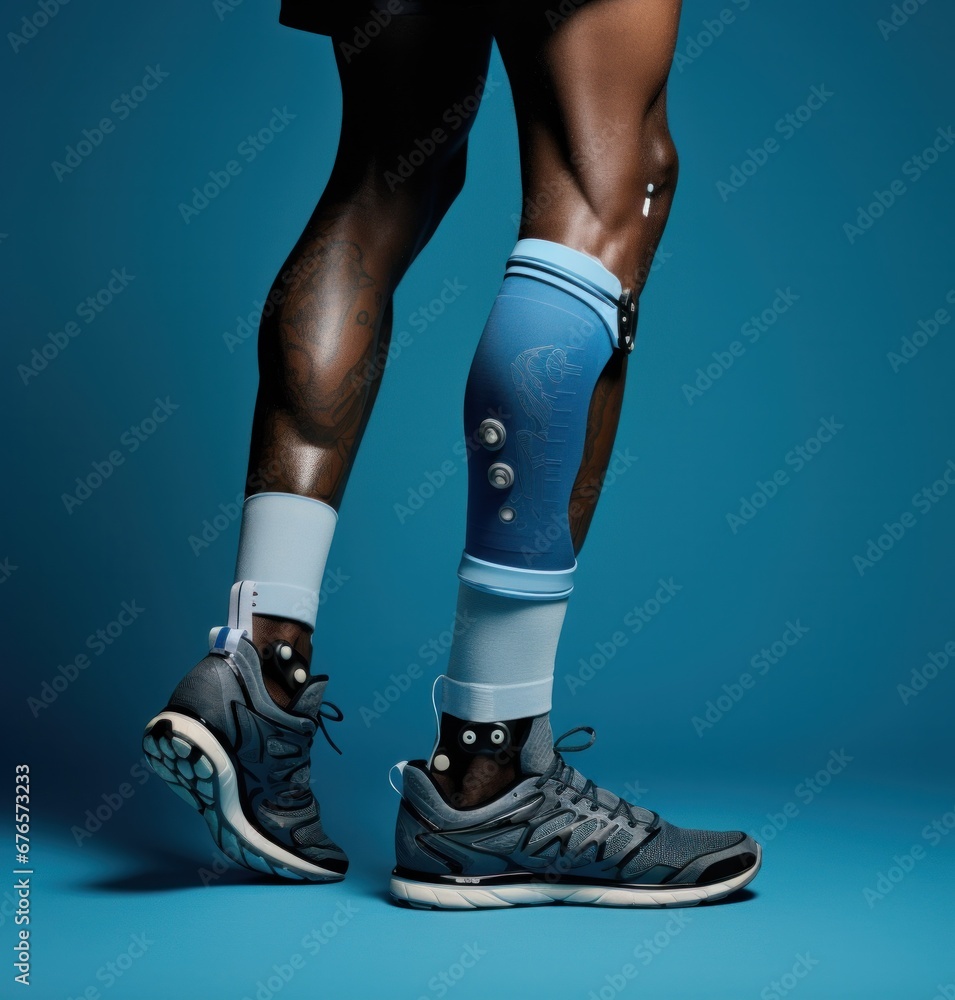 Full stride of an athlete equipped with advanced running prosthetic ...