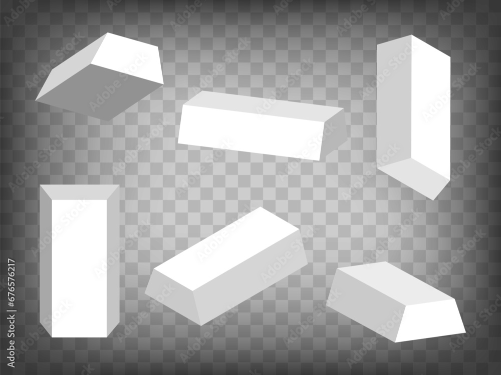 Set of perspective projections 3d trapezoidal prism model icons on ...