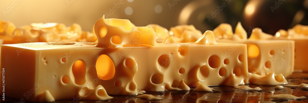Melted cubes of fatty yellow cheese, panorama Stock Illustration ...