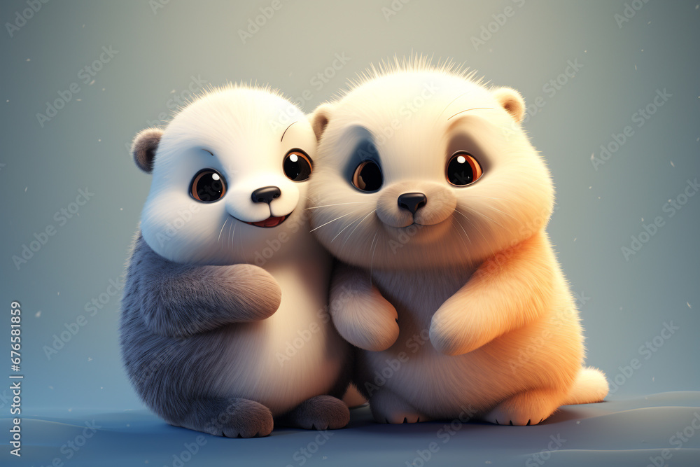 National Hugging Day. Cute animated animals hug each other. celebration ...