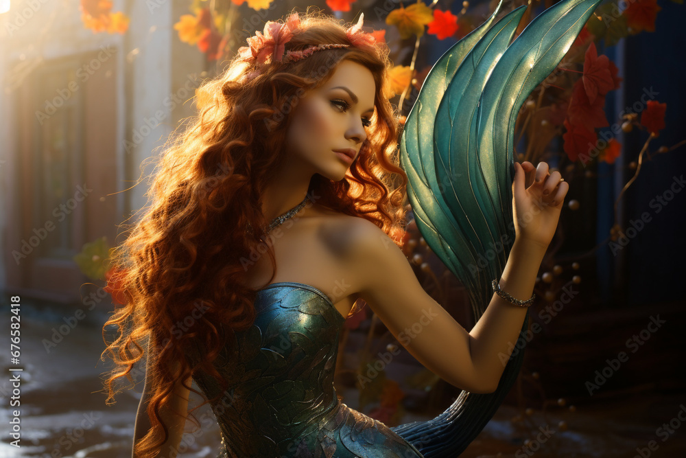 Mermaid in ocean, swimming mermaids, mermaid tail, shells starfish ...