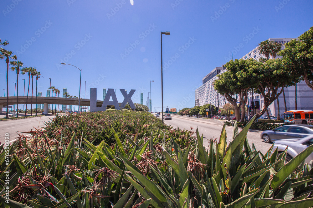 LAX Los Angeles International Airport welcome Sign and pylons Stock ...