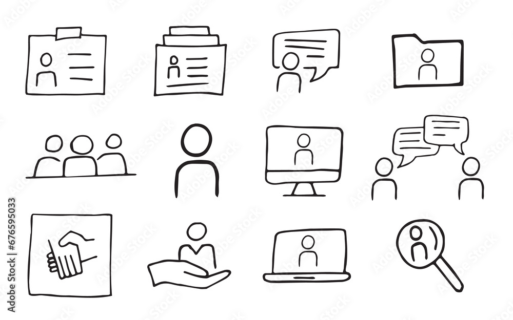 staff. questionnaire. client. doodle. work. search. vector. on a white ...