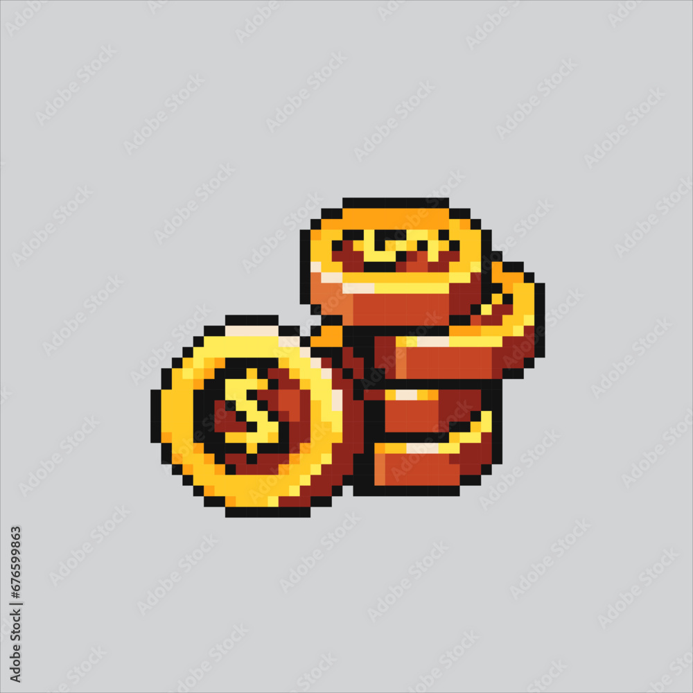 Pixel art illustration Coin. Pixelated Coin. Coin pixelated for the ...