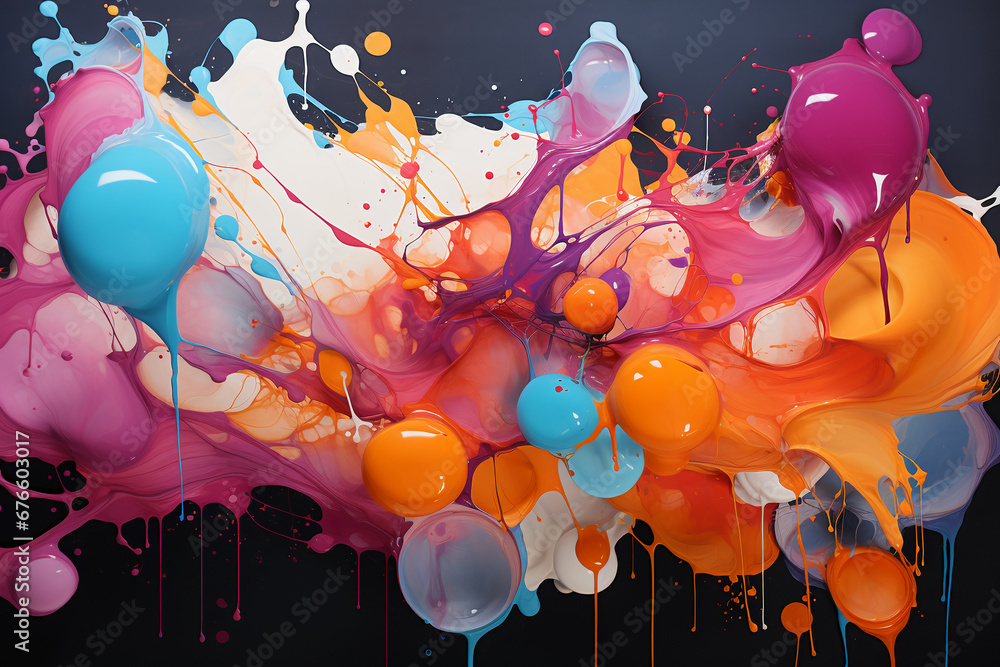 An abstract expressionist painting using bold brush strokes, dripping ...