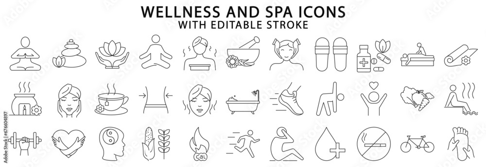 Wellness and spa icons. Wellness and spa icon set. Wellness line icons ...