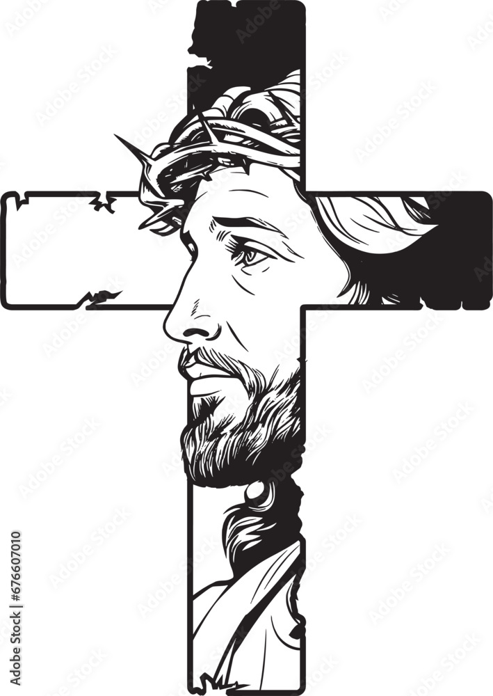 Vetor do Stock: Jesus and Cross Laser Cut File, Faith, Jesus Dxf, Cross ...