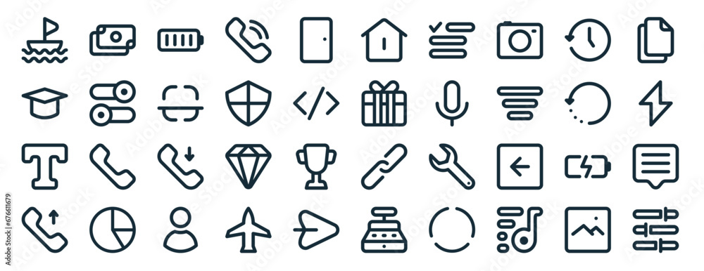 set of 40 outline web essential icons such as money, education, font ...