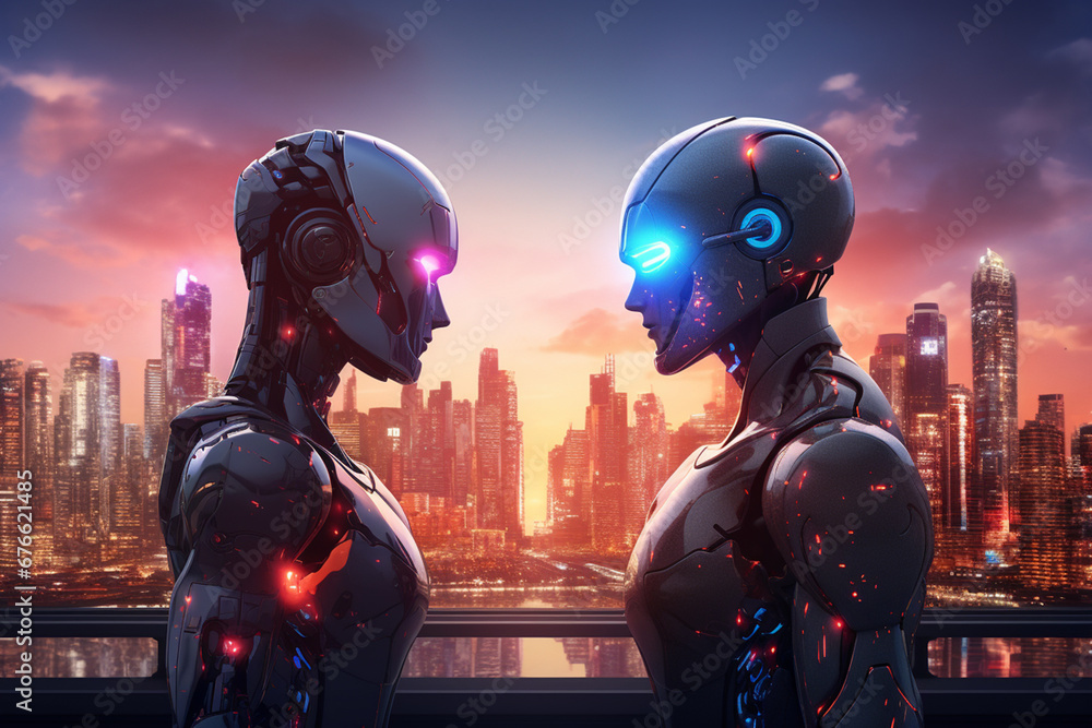 A humanoid robot couple show each other love | Future robots love and ...