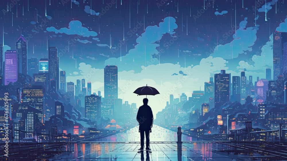 Seamless loop animation. people, Surgeon. Standing Rainy Night City ...