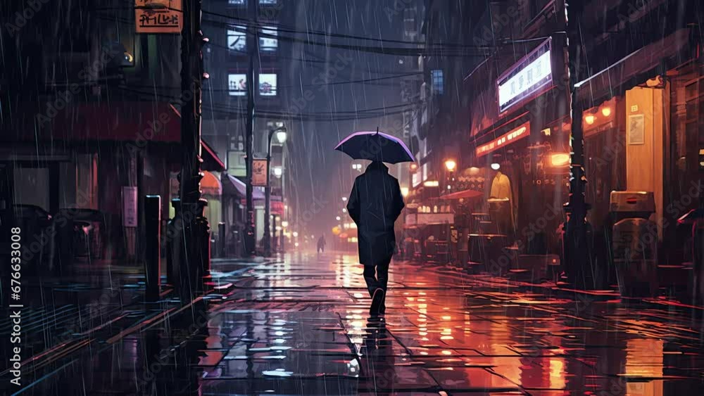 Seamless loop animation. people, Paramedic. Standing Rainy Night City ...