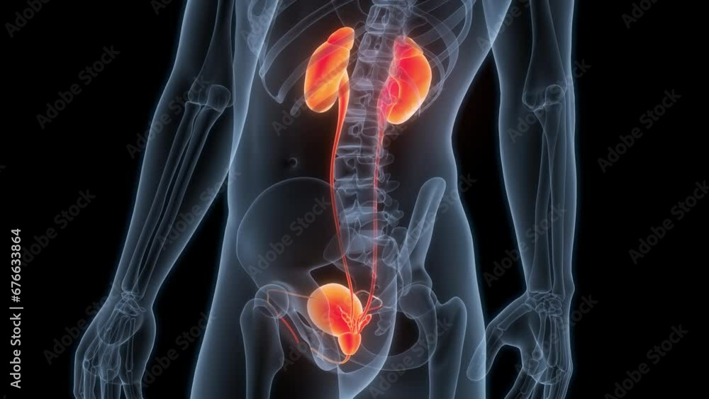 Human Urinary System Kidneys with Bladder Anatomy Animation Concept ...