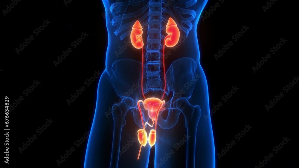 Male Reproductive System with Urinary System Anatomy Animation Concept ...