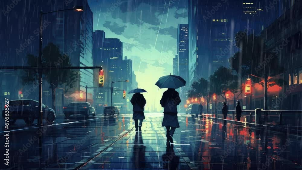 Seamless loop animation. people, Street Cleaner. Standing Rainy Night ...