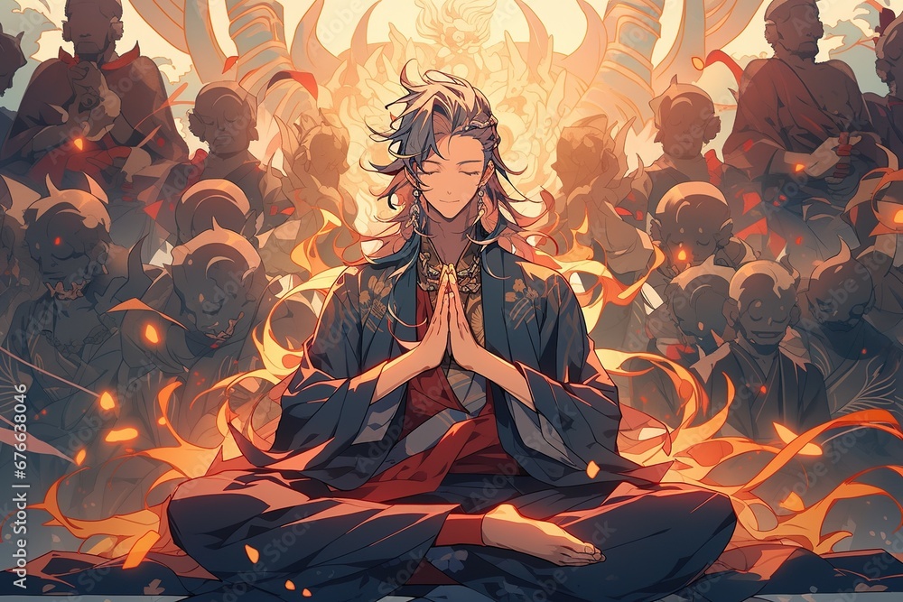 tibetan buddhist master, anime style, illustration Stock Illustration ...