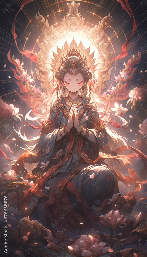 beautiful female buddha, anime version, illustration Stock Illustration ...