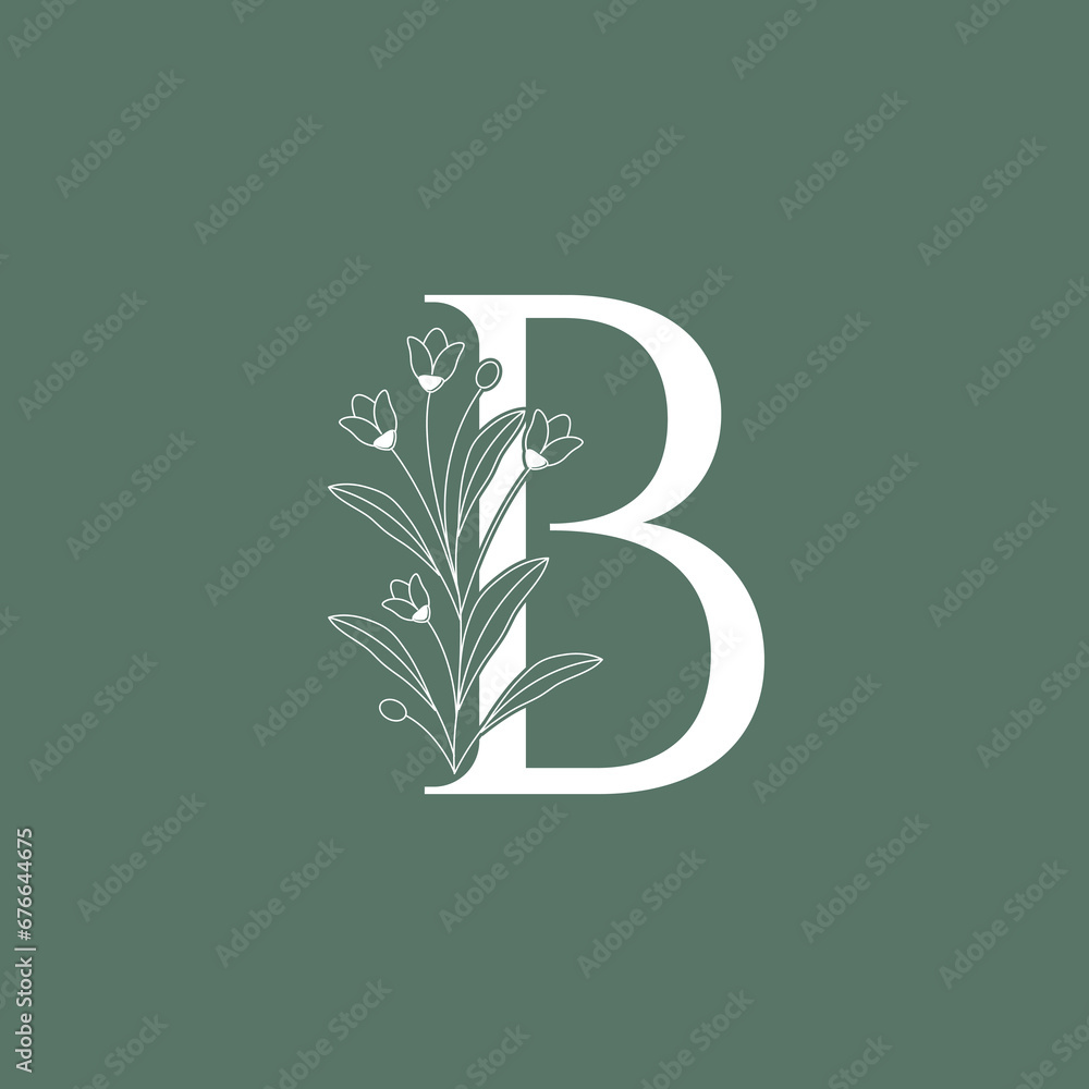 floral letter B flower font decoration botanical alphabet logo design ...