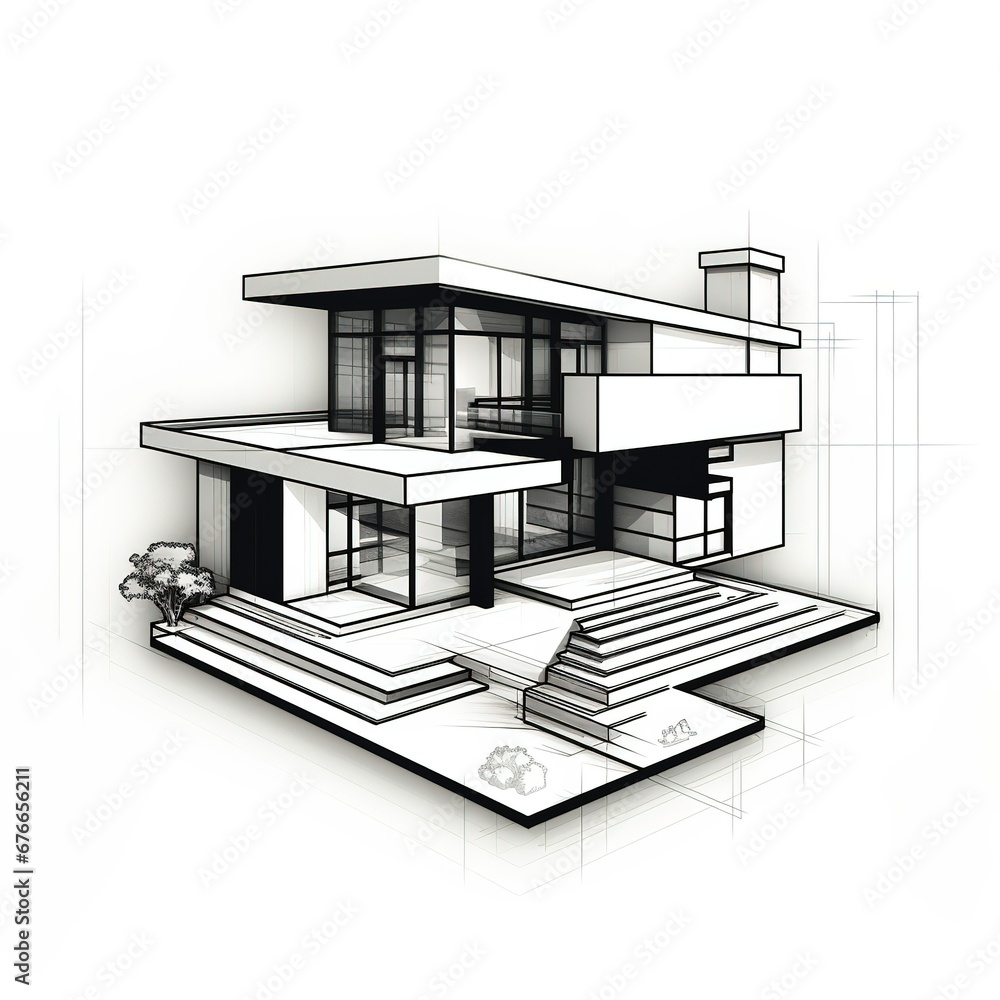 house building sketch architectural, Modern house in continuous line ...