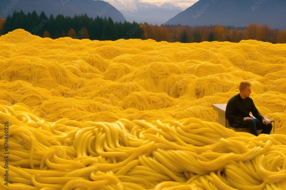 A meme template. Noodles. A surreal image of a young man sitting in ...