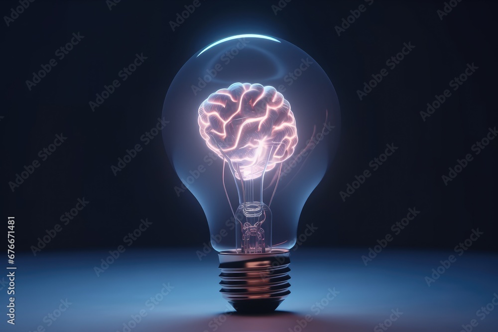sparkling purple brain light bulb lamp on black, human mind games ...