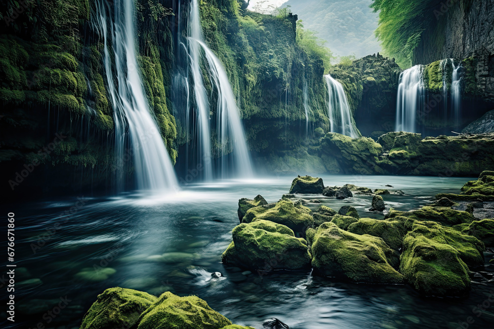 Beautiful waterfall landscape view for wallpaper, background and zoom ...