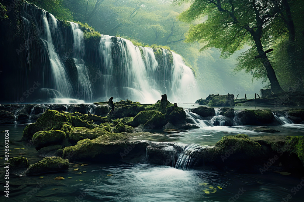Beautiful waterfall landscape view for wallpaper, background and zoom ...