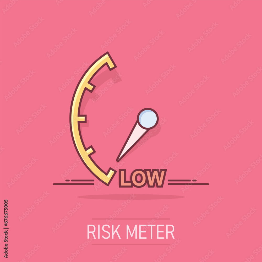 Cartoon low level icon in comic style. Speedometer, tachometer sign ...