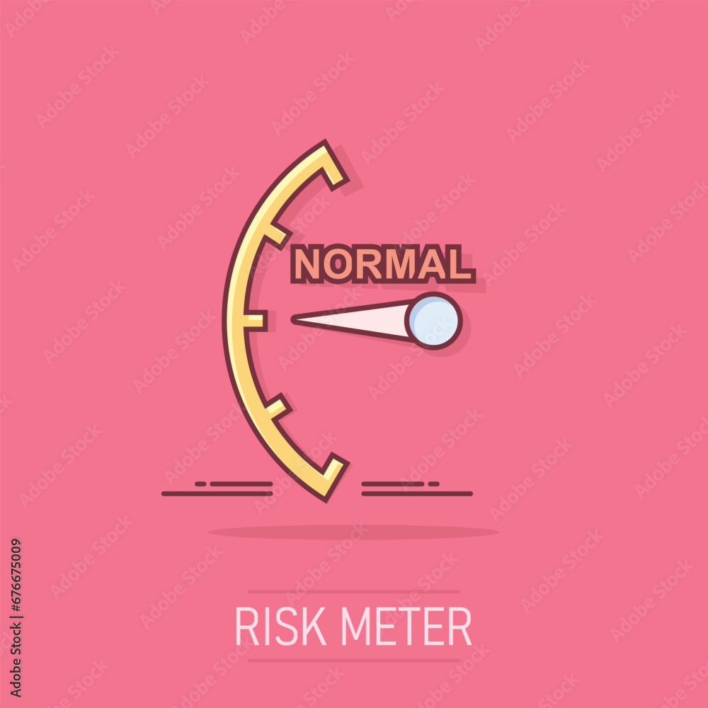 Cartoon normal level icon in comic style. Speedometer, tachometer sign ...