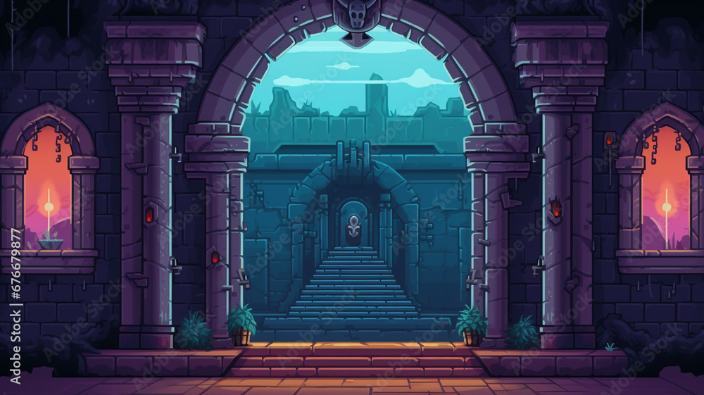 Scary Pixel Art Game Background Computer Game Screen Stock Illustration ...