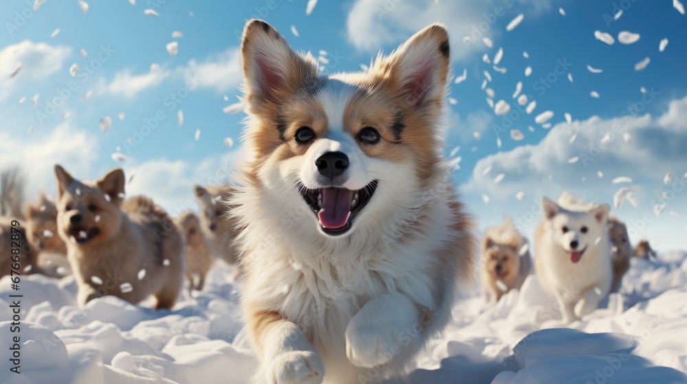 Cute Corgi Dog Running Fast Snow, Desktop Wallpaper Backgrounds ...