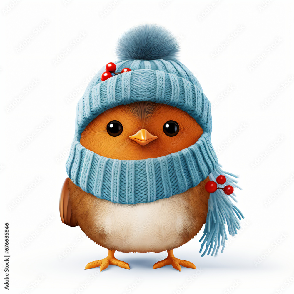 Bobble Hat Robin Clipart isolated on white background Stock ...