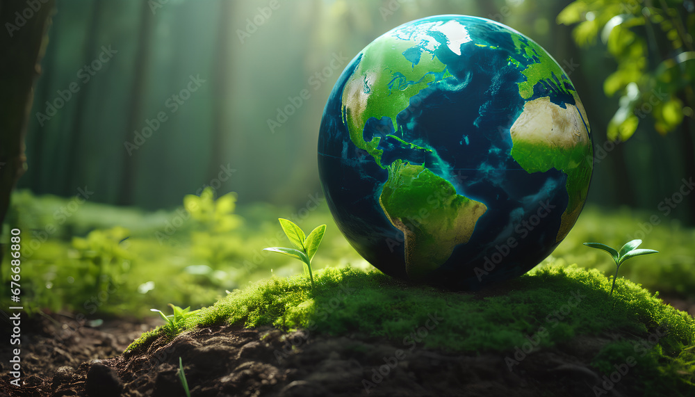 World environment and Earth Day concept with a green globe. An eco ...