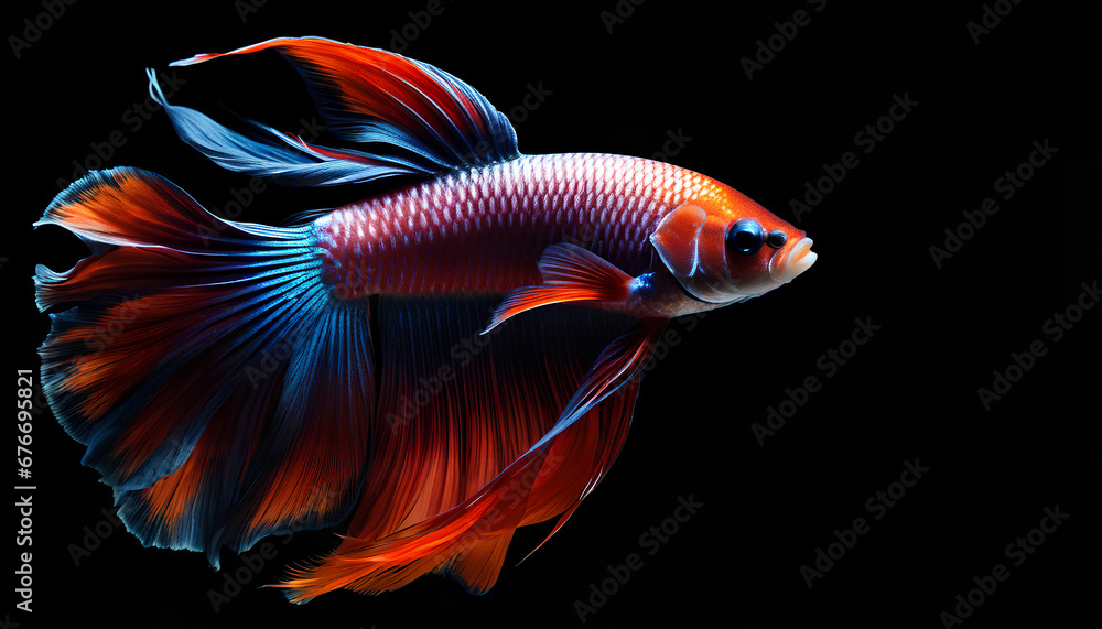 Betta fish, a colorful Siamese fighting fish with a beautiful silk tail ...