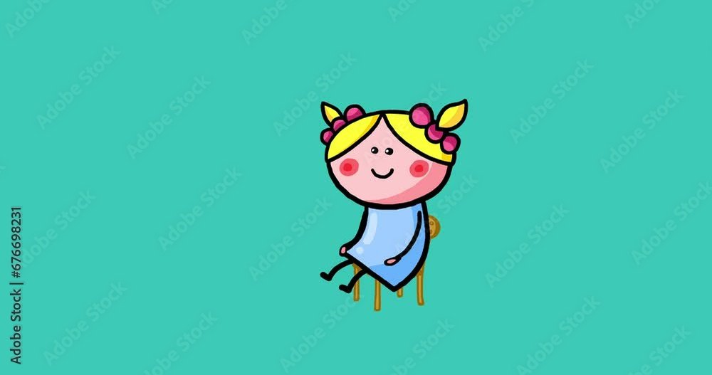 Anka cartoon kid character moves sit down on the chair black white mask ...