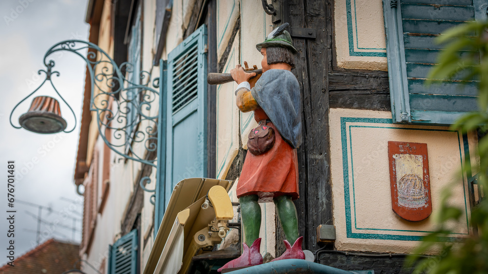 Famous and typical alsacian architecture in Alsace in Ribeauvillé in ...